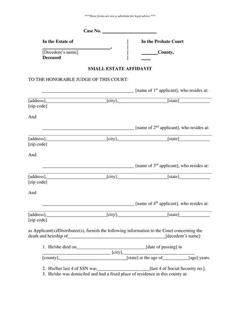 Free Printable Small Estate Affidavit Templates Pdf Word Example
