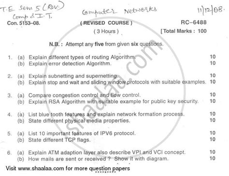 Computer Networks 2008 2009 Be Computer Engineering Semester 5 Te