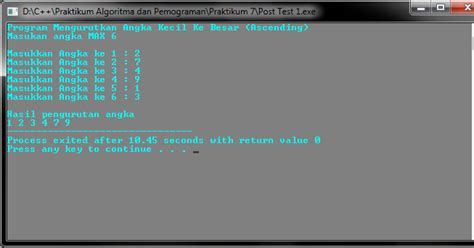 program mengurutkan dari nilai terkecil ke terbesar ascending larik