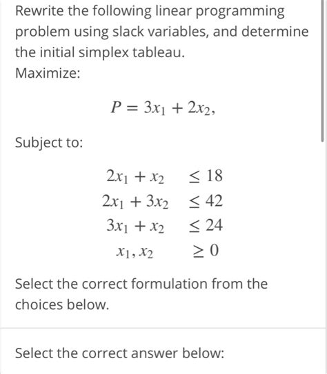 Solved Rewrite The Following Linear Programming Problem