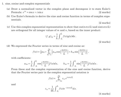 Solved 1 Sine Cosine And Complex Exponentials A Draw A