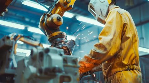 Engineer Checking And Controlling Automated Welding Robot In Industrial