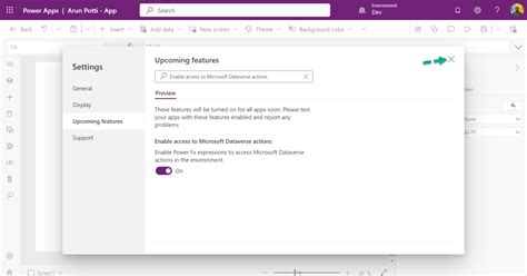 how to enable access to microsoft dataverse actions preview feature