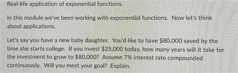 Solved Real Life Application Of Exponential Functions In Chegg Com