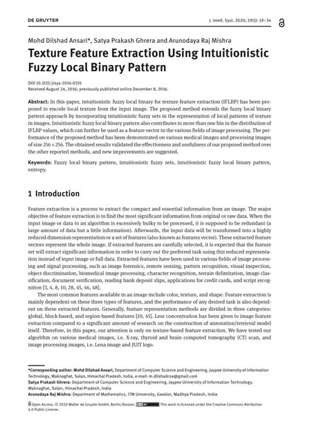 Pdf Texture Feature Extraction Using Intuitionistic Fuzzy Local Binary Pattern