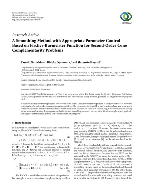 (PDF) A Smoothing Method with Appropriate Parameter Control Based on Fischer-Burmeister Function ...