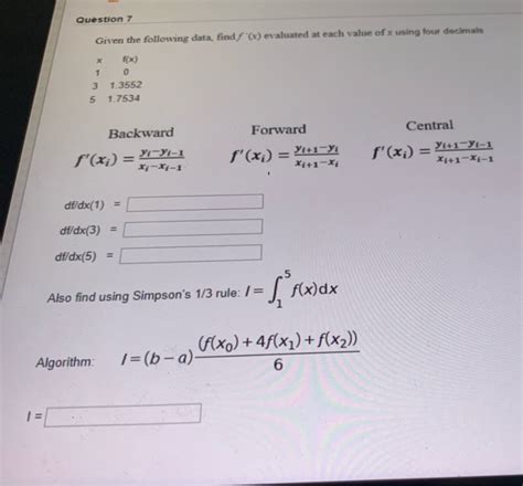 solved question 7 given the following data find f x