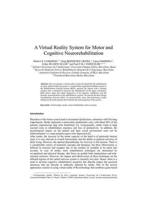 Pdf A Virtual Reality System For Motor And Cognitive Neurorehabilitation