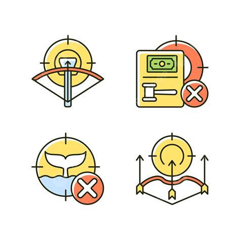 Set Of Rgb Color Icons Depicting Provisions And Restrictions Related To Hunting Vector