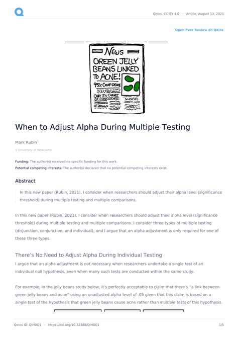 PDF When To Adjust Alpha During Multiple Testing