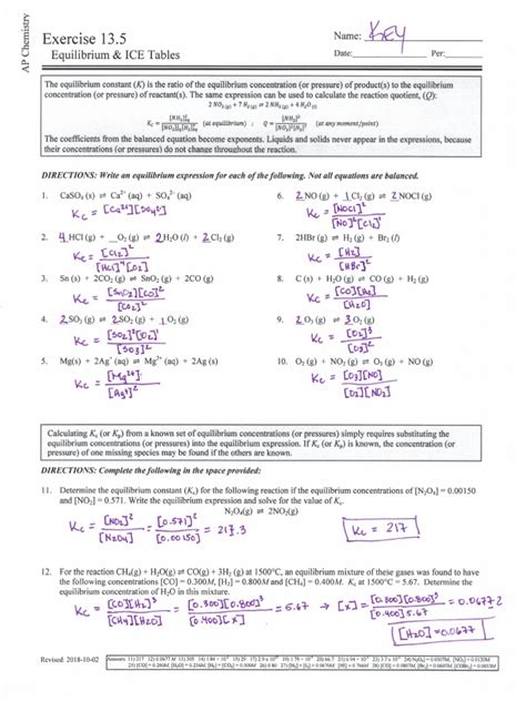 Exercise 13 5 Equilibrium And Ice Tables Answers Pdf