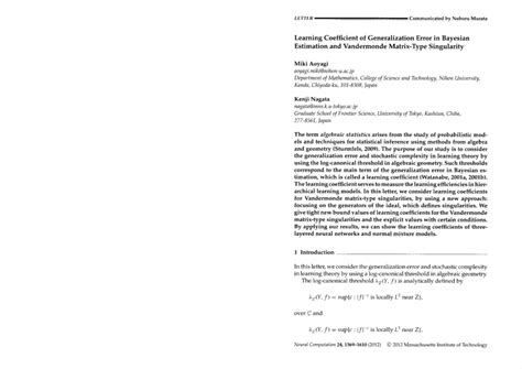 Pdf A Bayesian Learning Coefficient Of Generalization Error And