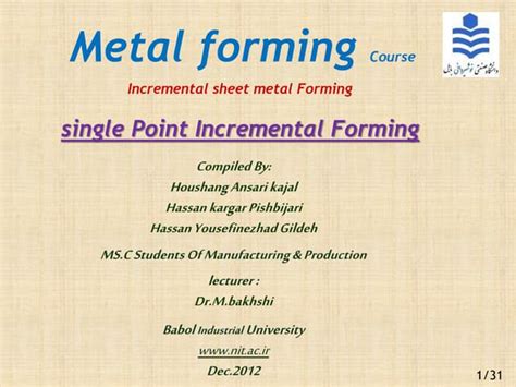 Incremental Sheet Metal Forming Incremental Single Point Pdf