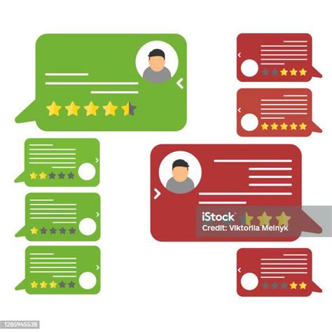 리뷰 등급 거품 연설 벡터 일러스트레이션 좋은 나쁜 속도와 텍스트와 플랫 스타일 리뷰 별 온라인 사용자 리뷰 고객 피드백 검토 경험 등급 개념 5에 대한 스톡 벡터 아트 및