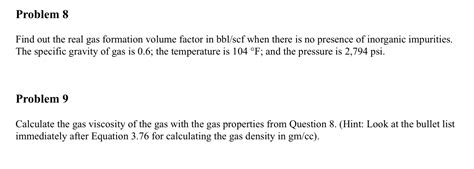 Solved Problem 8 Find Out The Real Gas Formation Volume