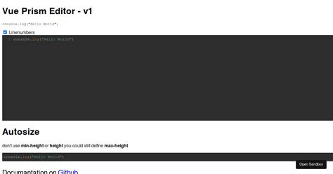 Vue Prism Editor Example Codesandbox