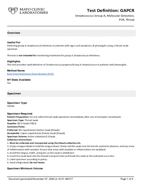 Fillable Online Rapid Antigen Detection Test For Group A Streptococcus In Fax Email Print