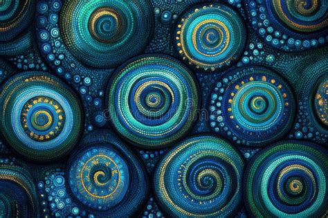 Colorful Dotted Pattern Forming Concentric Circles And Wavy Lines Stock