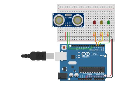 Circuit Design Sensor De Distancia Ultrasonico Con Luces Led Tinkercad