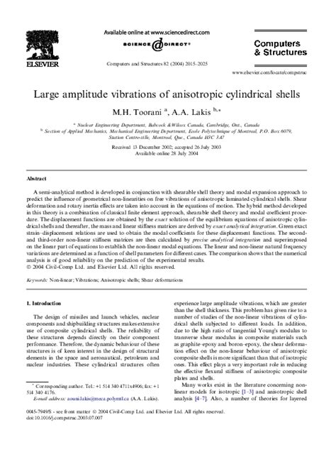 pdf nonlinear vibrations of doubly curved cross ply shallow shells
