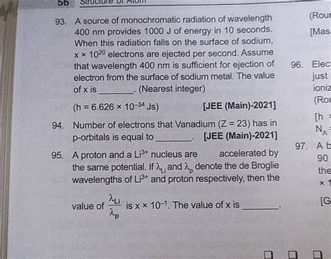 93 A Source Of Monochromatic Radiation Of Wavelength 400 Nm Provides 100