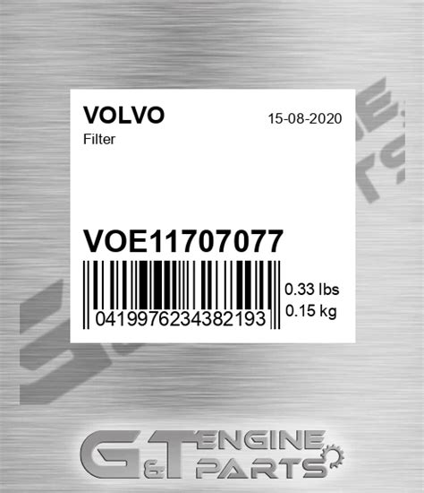 VOE11707077 Filter made to fit Volvo | Price: $35.82.