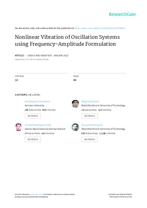 Pdf Nonlinear Vibration Of Oscillation Systems Using Frequency