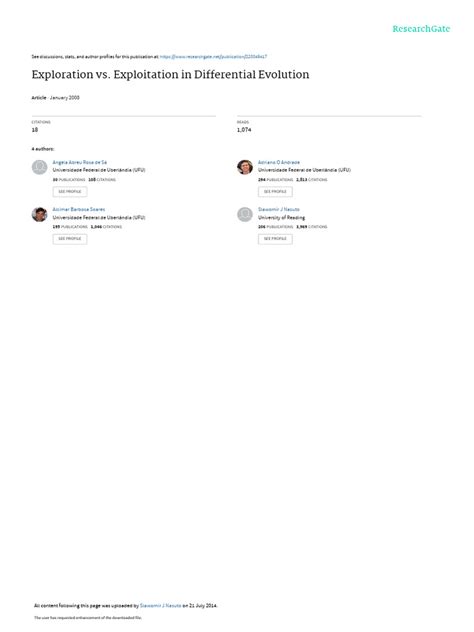 Exploration Vs Exploitation In Differential Evolut Pdf