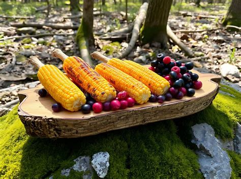 Grilled Corn On The Cob With Fresh Berries Outdoors Ai Generated Stock