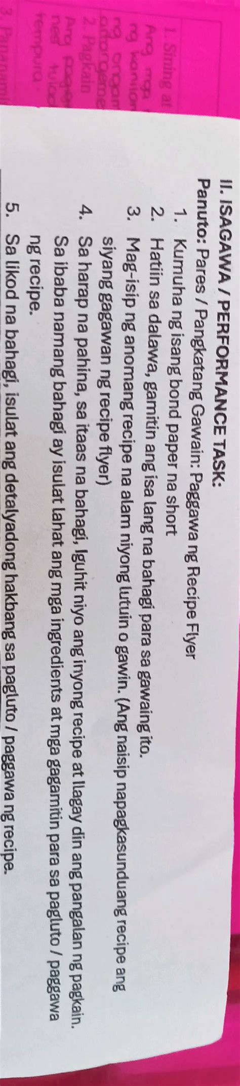 II ISAGAWA PERFORMANCE TASK Panuto Pares StudyX