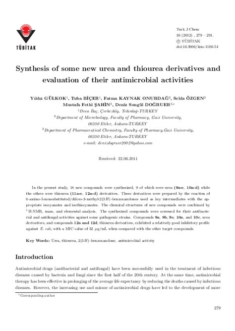 Pdf Synthesis Of Some New Urea And Thiourea Derivatives And Evaluation Of Their Antimicrobial