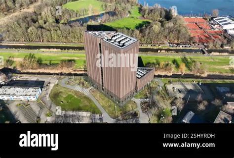 Aerial Drone Views On Data Center That Performs Mathematics And Computer Science And Transfers