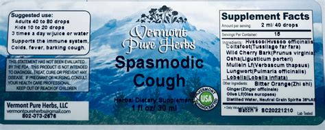Spasmodic Cough Vermont Pure Herbs
