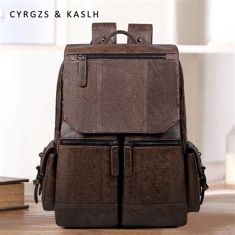 真皮男士双肩包复古2022新款商务电脑背包休闲男包男生大学生书包 虎窝淘