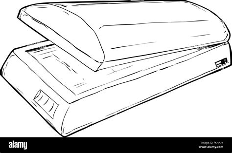 Outline Sketch Of Open Flatbed Scanner With Empty Glass Surface Over