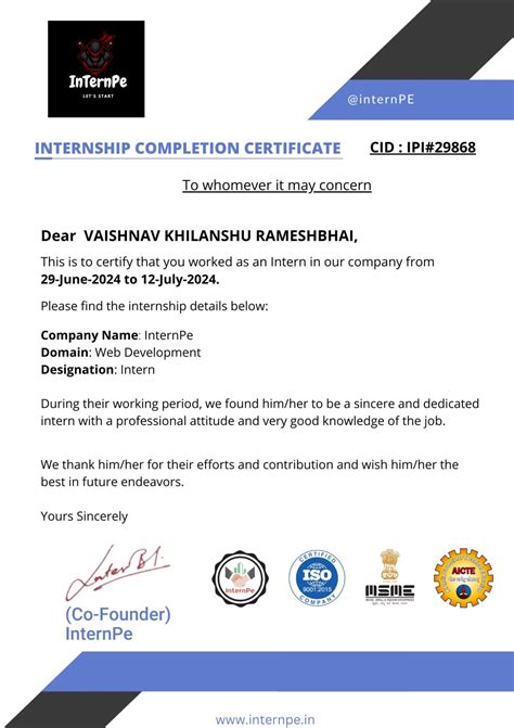 Khilanshu Patel On Linkedin I Have Successfully Completed My Internship In Web Programming In
