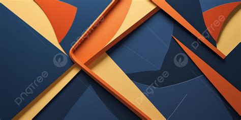 Abstract Composition Featuring Layered Geometric Shapes In Blue Orange And Gold Tones Creating A