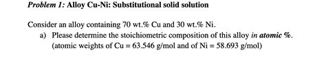 Solved Problem 1 Alloy Cu Ni Substitutional Solid Solution