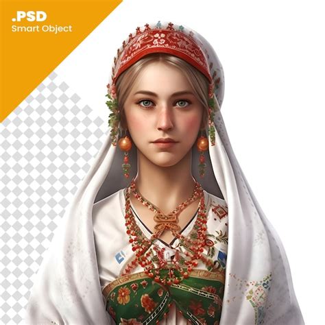 Retrato De Uma Linda Garota Russa Em Traje Nacional Em Um Modelo Psd De