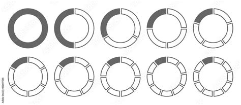 Circle Divided Diagram Set Graph Icon Pie Shape Section Chart Segment