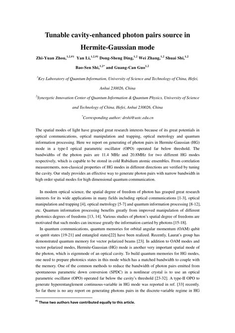 Pdf Tunable Cavity Enhanced Photon Pairs Source In Hermite Gaussian Mode