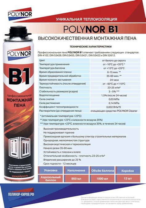 Polynor B1 профессиональная огнестойкая пена цена 790 ₽ купить в