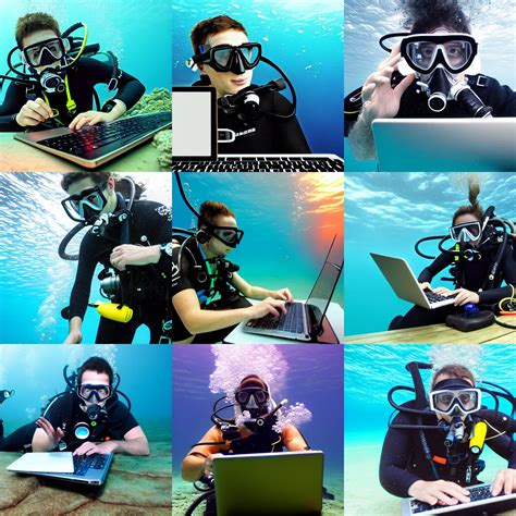 A Scuba Diving Hacker Working At A Laptop Underwater Stable Diffusion Openart