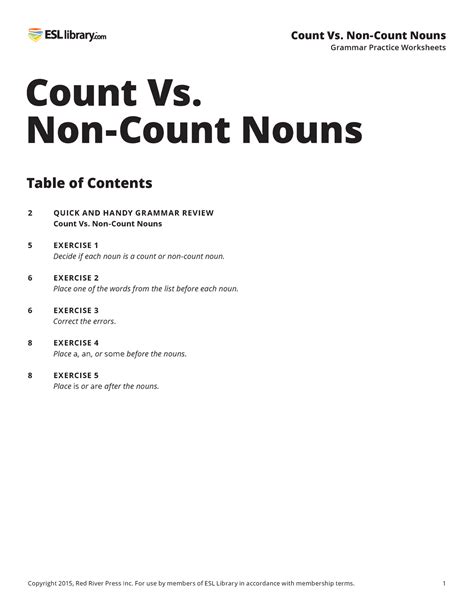 Count Vs Non Count Nouns Grammar Practice Worksheets ESL Library Grammar Practice Worksheets