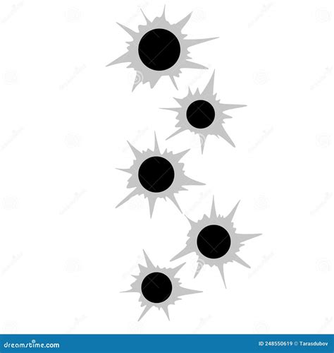 Bullet Holes Torn Of Gunshot Hitting The Wall Template Of Shooting