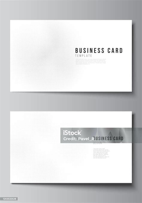 두 개의 창조적 인 명함 디자인 템플릿 수평 템플릿 벡터 디자인의 벡터 레이아웃 도트가 있는 하프톤 효과 장식 그런 지 스타일