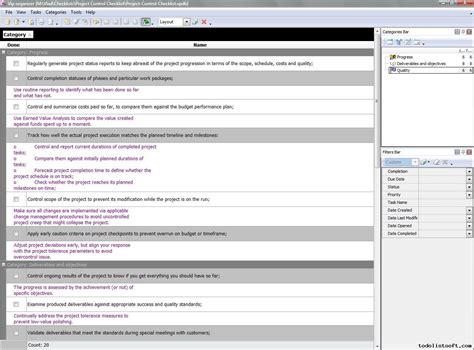 Project Control Checklist To Do List Organizer Checklist PIM Time And Task Management