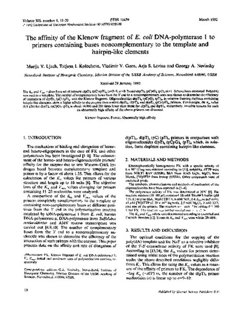 Pdf The Affinity Of The Klenow Fragment Of E Coli Dna Polymerase 1