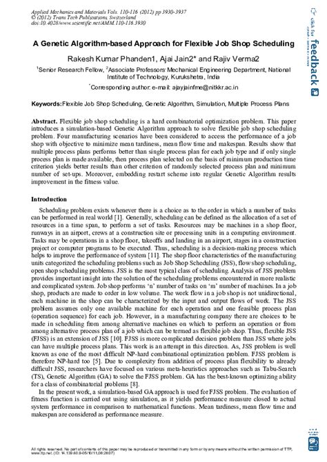 pdf a genetic algorithm based approach for flexible job shop scheduling