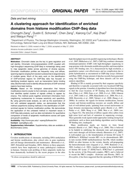 Pdf A Clustering Approach For Identification Of Enriched Domains From Histone Modification